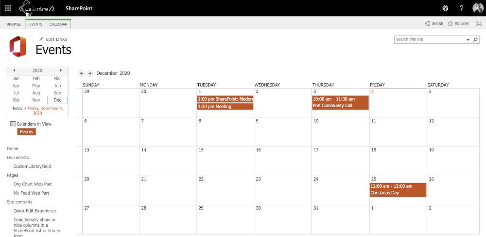 SharePoint Modern Calendar View For Events